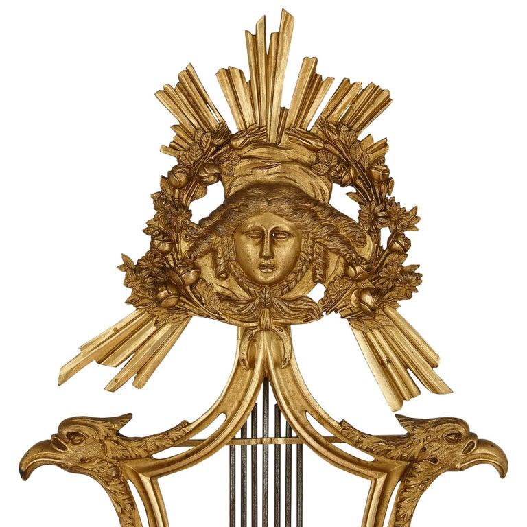 Neoclassical 18th Century Ormolu and Marble Lyre Clock For Sale at 1stDibs
