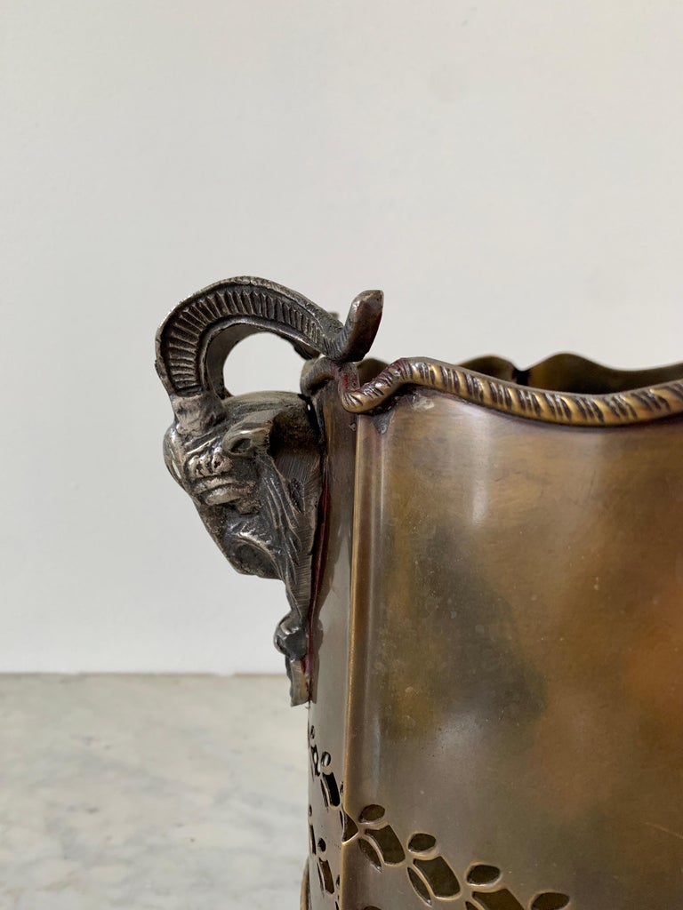 Neoclassical Brass Cachepot Planter with Ram's Heads For Sale at 1stDibs