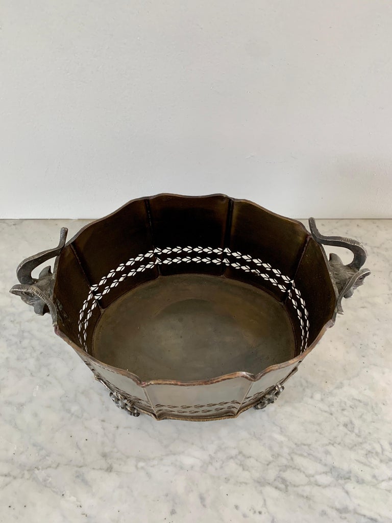 Neoclassical Brass Cachepot Planter with Ram's Heads For Sale at 1stDibs