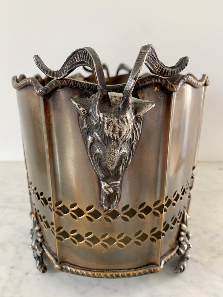 Neoclassical Brass Cachepot Planter with Ram's Heads For Sale at 1stDibs