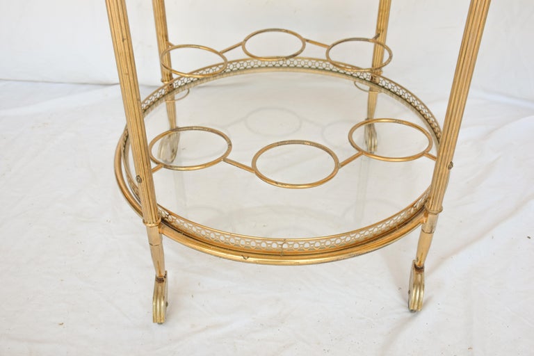 Neoclassical Brass Round Bar Cart For Sale at 1stDibs