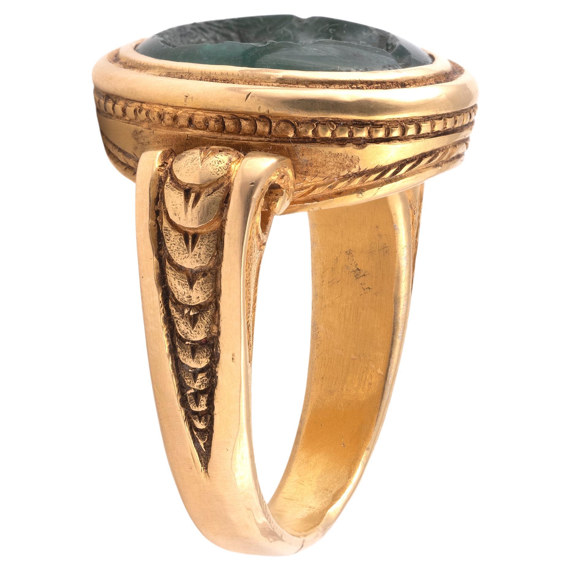 Neoclassical Carved Emerald Intaglio Ring With Caligola Roman Emperor ...