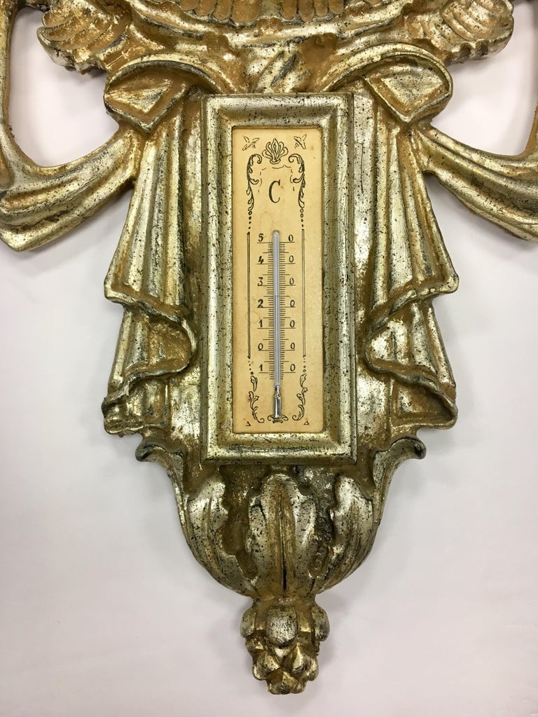 Neoclassical Carved Giltwood Wall Barometer Thermometer Made in Italy ...