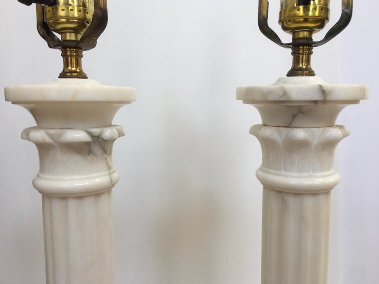 Neoclassical Carved Marble Column Table Lamps, Pair at 1stDibs
