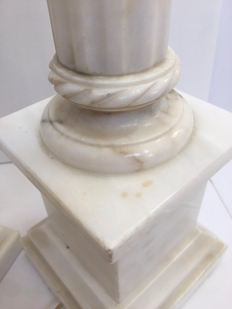Neoclassical Carved Marble Column Table Lamps, Pair at 1stDibs