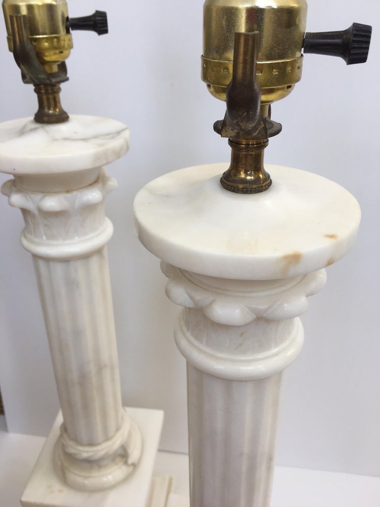 Neoclassical Carved Marble Column Table Lamps, Pair at 1stDibs