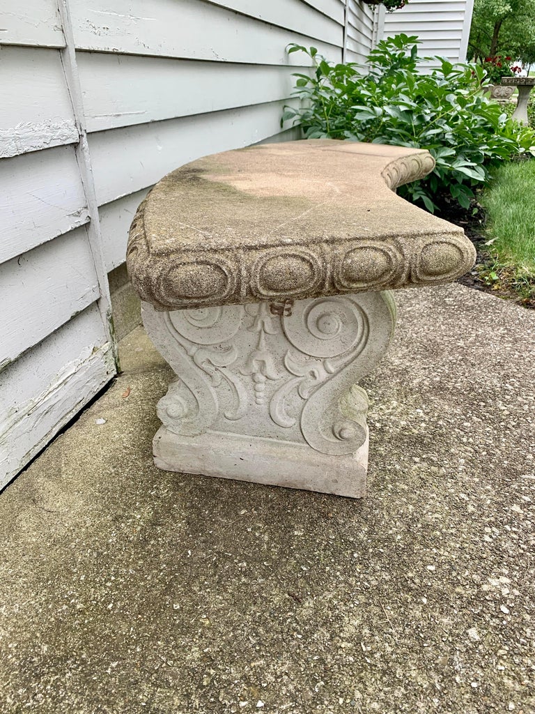 Neoclassical Cast Stone Curved Garden Bench For Sale at 1stDibs