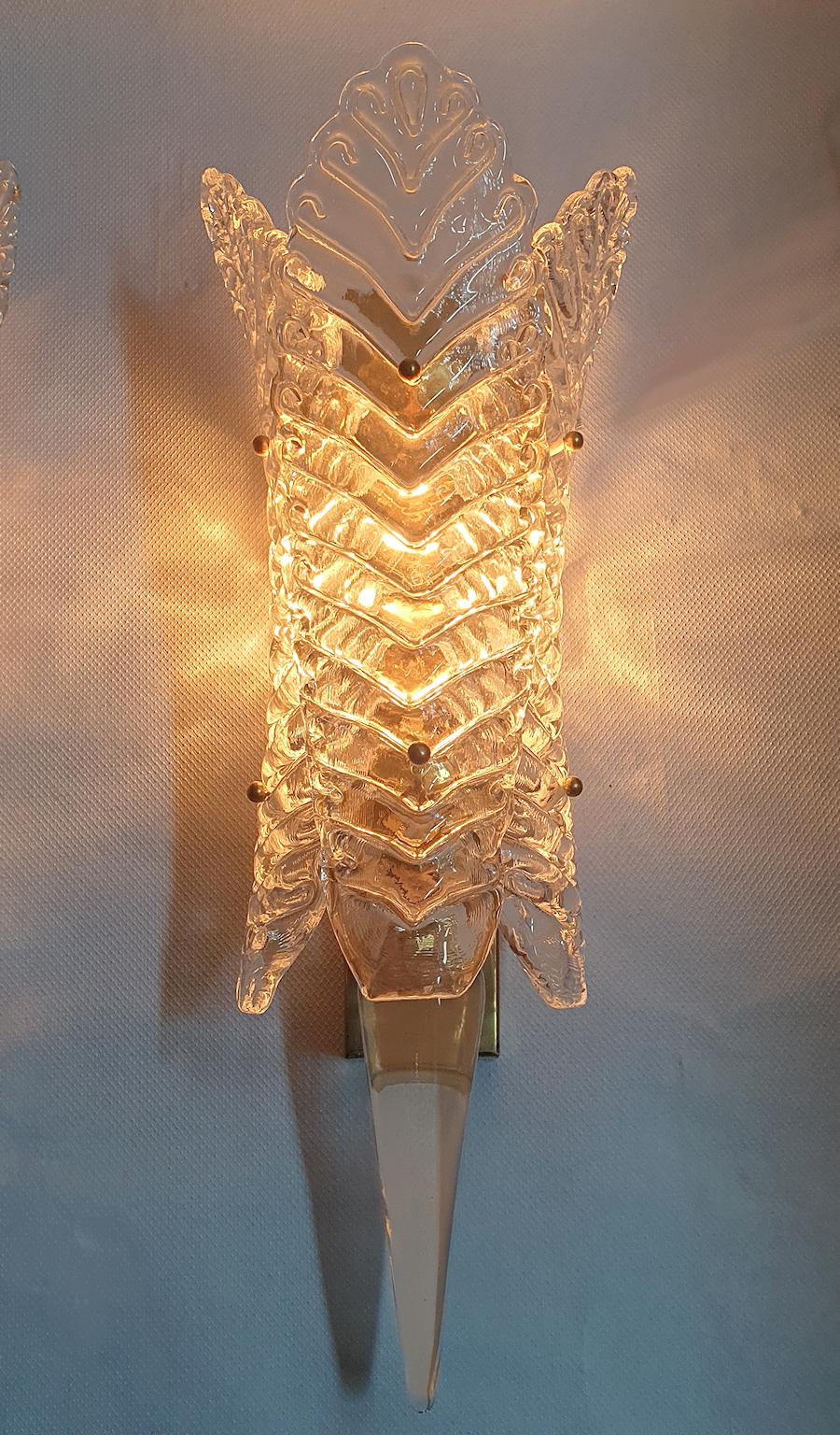 Mid Century Murano Glass and Brass Large Sconces - a pair For Sale at ...