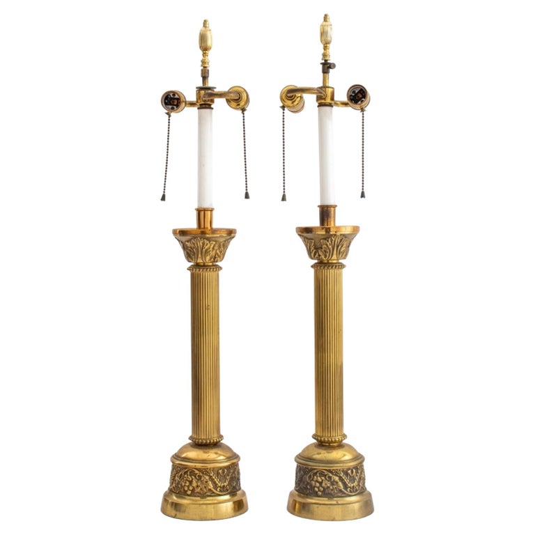 Neoclassical Corinthian Column Brass Lamp, Pair For Sale at 1stDibs