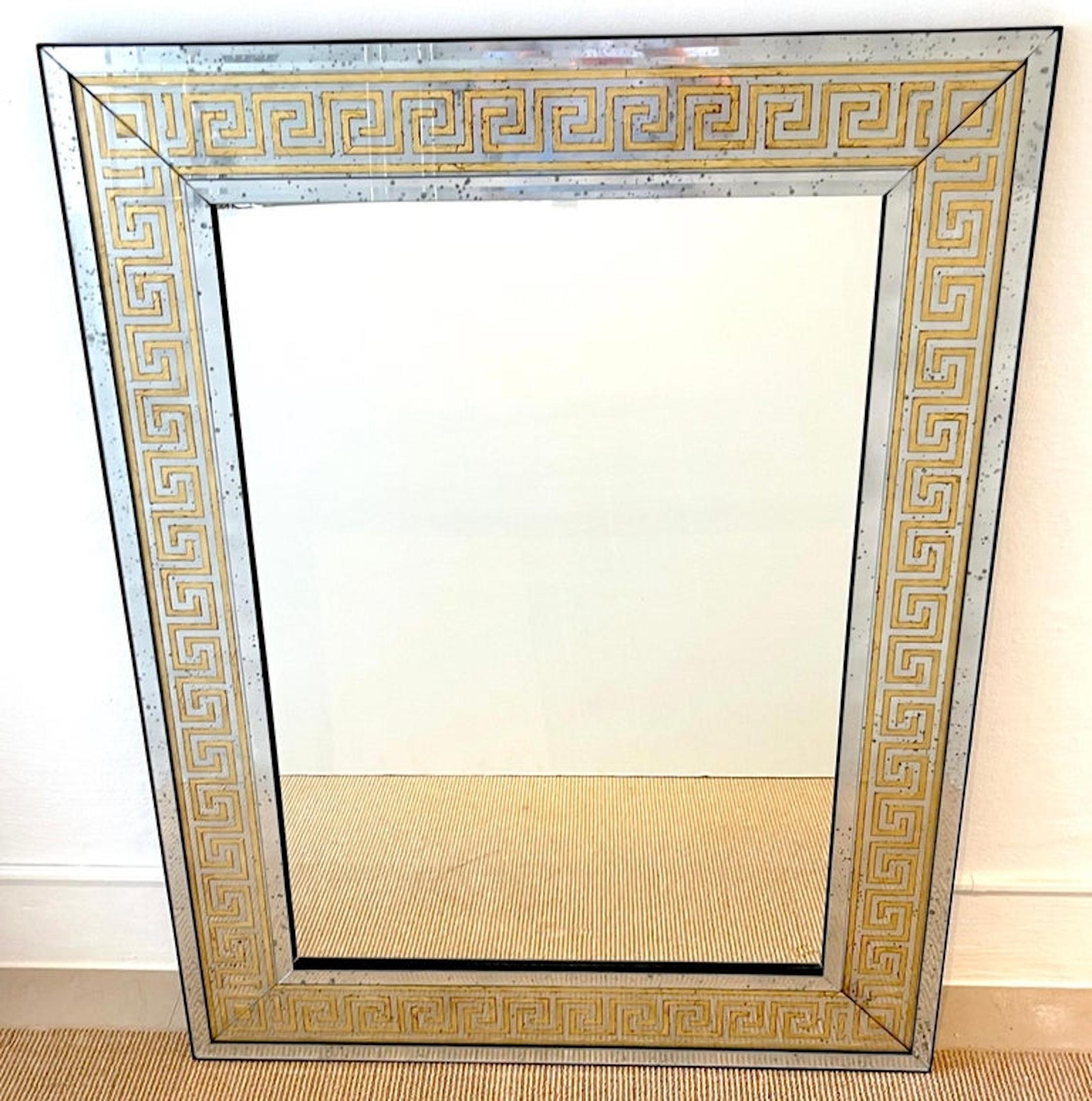 Neoclassical Eglomise Gilt Neoclassical Greek Key Mirror, Style of ...