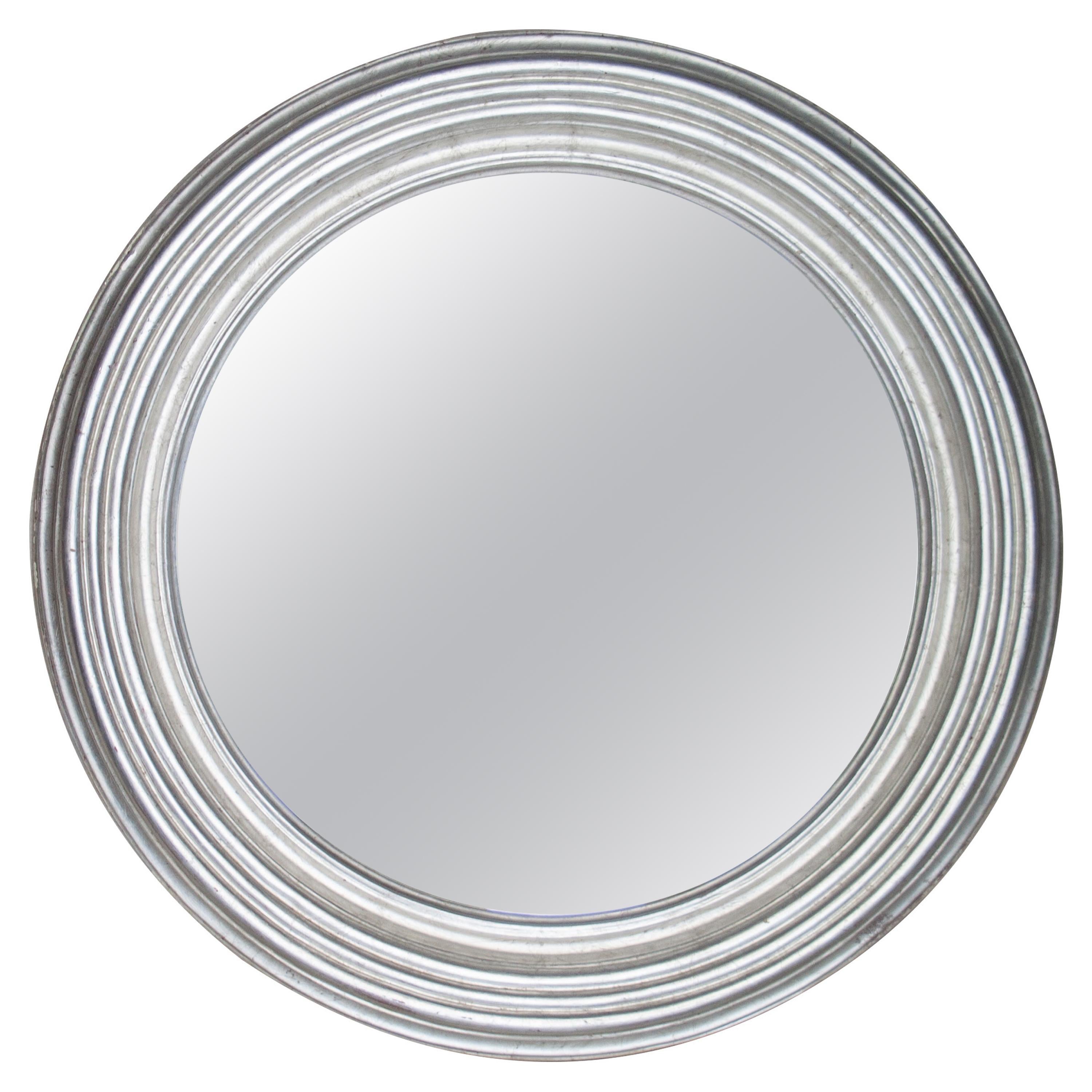 Neoclassical Empire Style Round Silver Wooden Mirror, Spain, 1970 For ...
