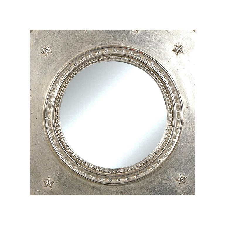Neoclassical Empire Style Round Silver Wooden Mirror, Spain, 1970 For ...