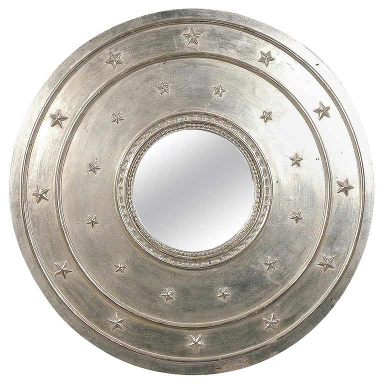 Neoclassical Empire Style Round Silver Wooden Mirror, Spain, 1970 For ...