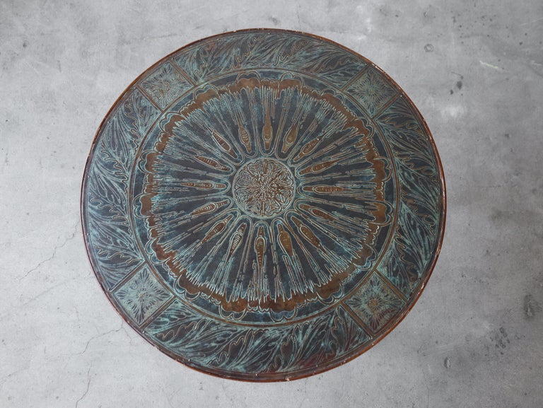 Neoclassical Etched Bronze Round Occasional Table For Sale at 1stDibs
