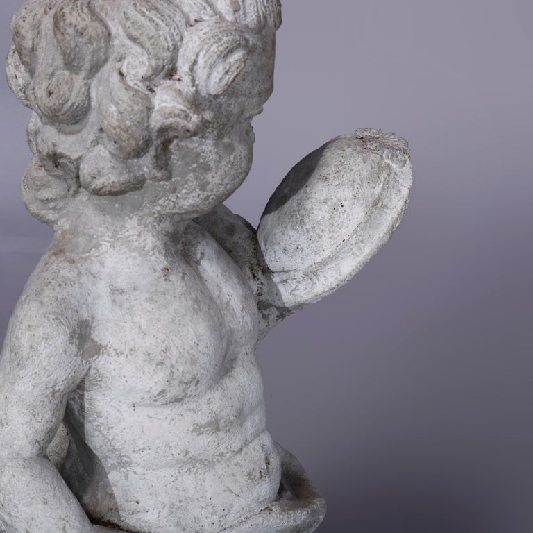 Neoclassical Figural Cast Hard Stone Garden Statue, Cherub with Mirror ...