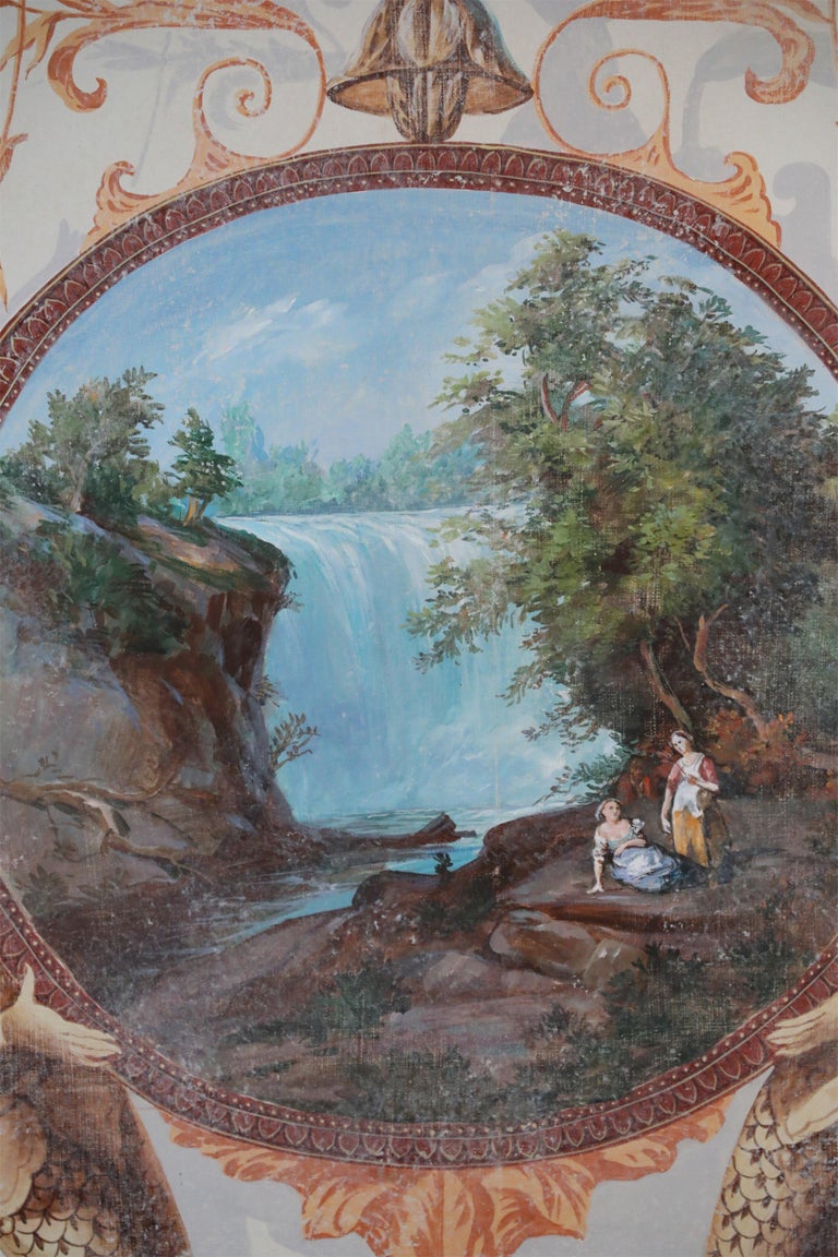 Neoclassical Landscape Painting with Floral and Mermaid Ornamentation ...