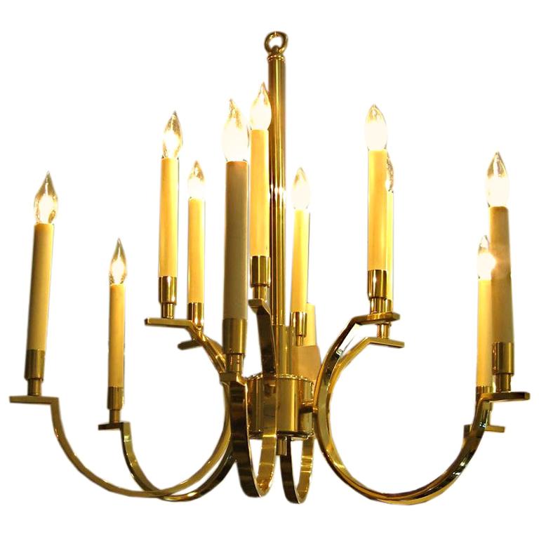 Large French Moderne Brass 10 Light Chandelier at 1stDibs