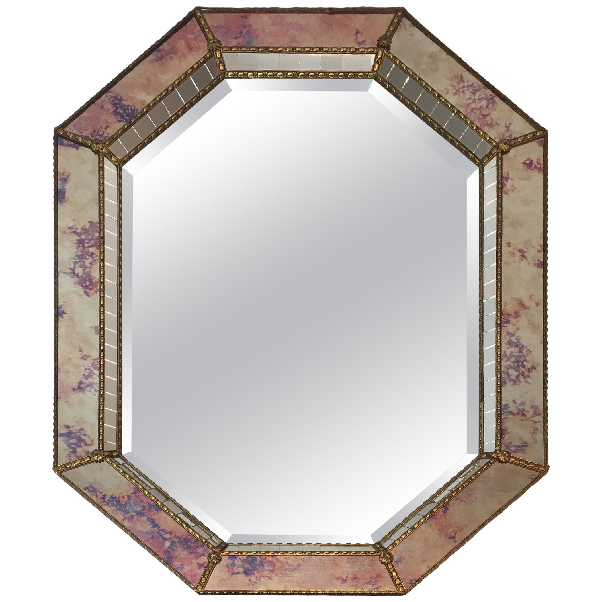 Neoclassical Multi-Faceted Octogonal Mirror Made of Faux-Antique Mirror ...