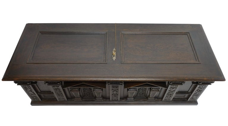 Neoclassical Oak Dowry Coffer with Architectural Detail, English 19th ...