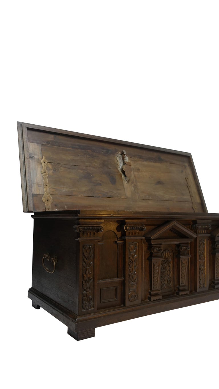 Neoclassical Oak Dowry Coffer with Architectural Detail, English 19th ...