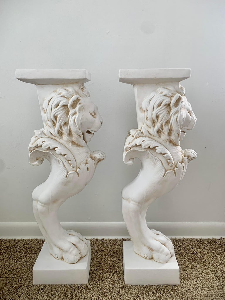 Neoclassical Plaster Roman Lion Pedestals, a Pair For Sale at 1stDibs