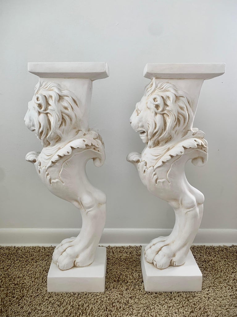 Neoclassical Plaster Roman Lion Pedestals, a Pair For Sale at 1stDibs