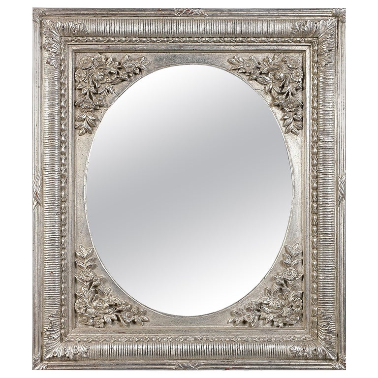 Neoclassical Regency Rectangular Silver Hand Carved Wooden Mirror, 1970 ...