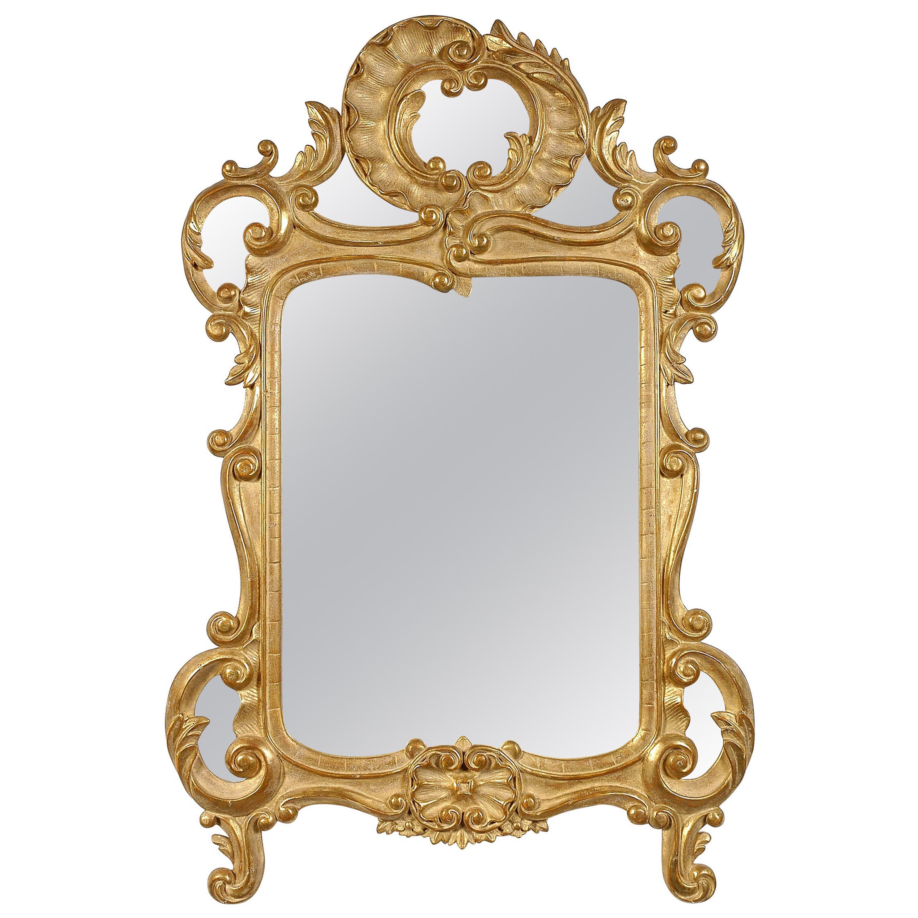 Neoclassical Baroque Style Gold Foil Hand Carved Wooden Mirror, 1970 ...