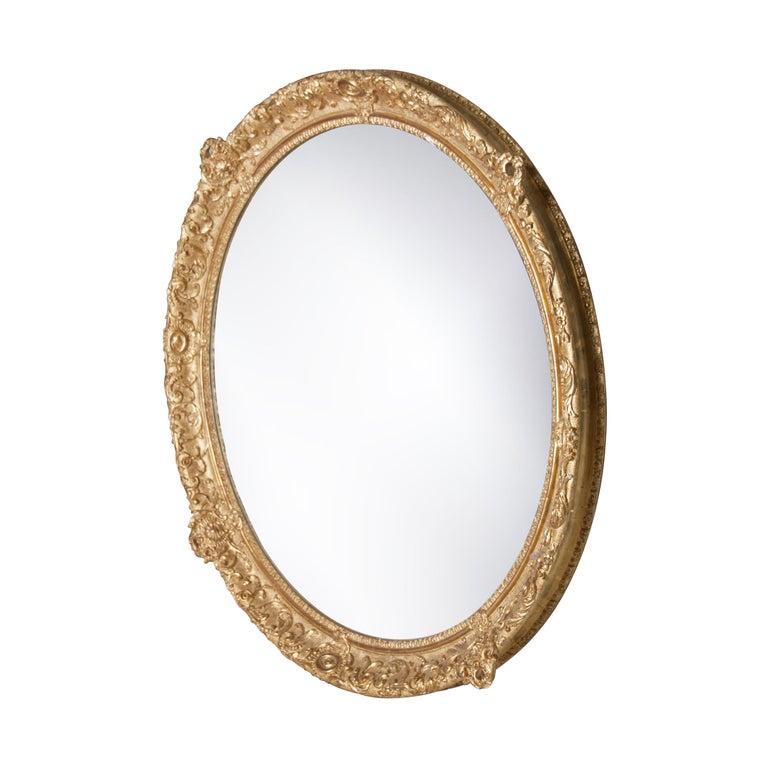 Neoclassical Regency Style Round Gold Hand Carved Wooden Mirror, 1970 ...