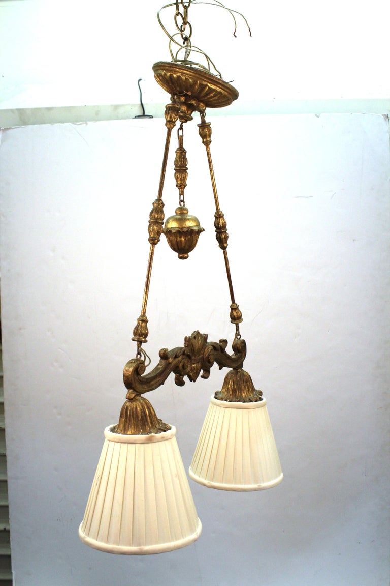 Neoclassical Revival Gilt Wood Pendant Light For Sale at 1stDibs