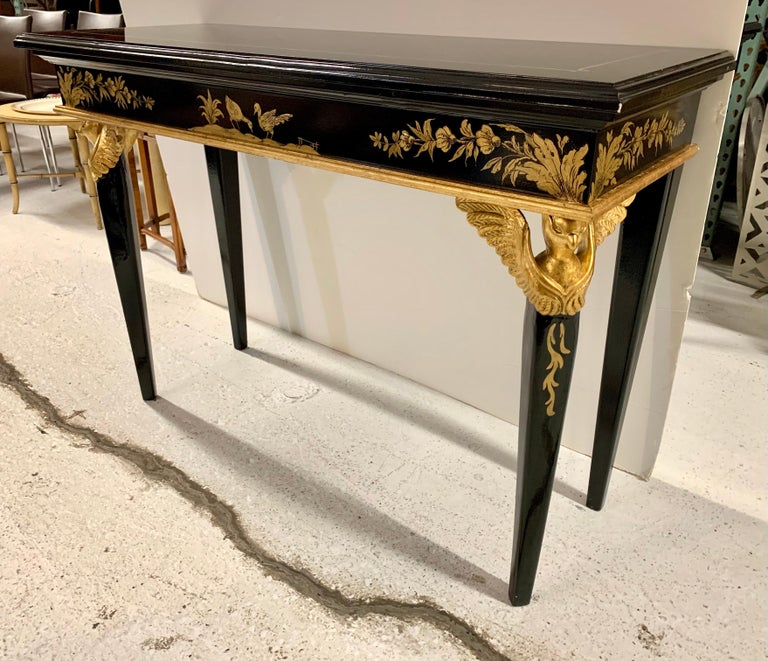 Neoclassical Rococo Style Black Lacquered and Gold Painted Console ...