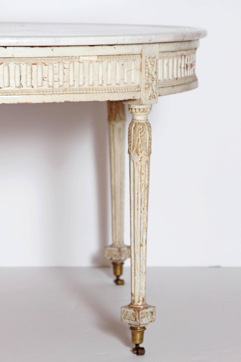 Neoclassical Round Painted Table with Marble Top For Sale at 1stDibs