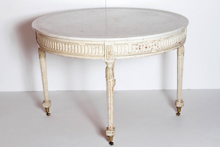 Neoclassical Round Painted Table with Marble Top For Sale at 1stDibs