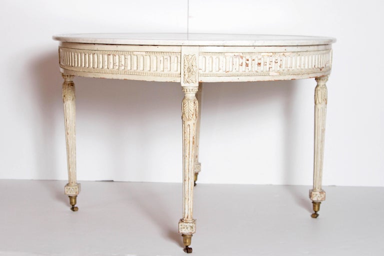 Neoclassical Round Painted Table with Marble Top For Sale at 1stDibs