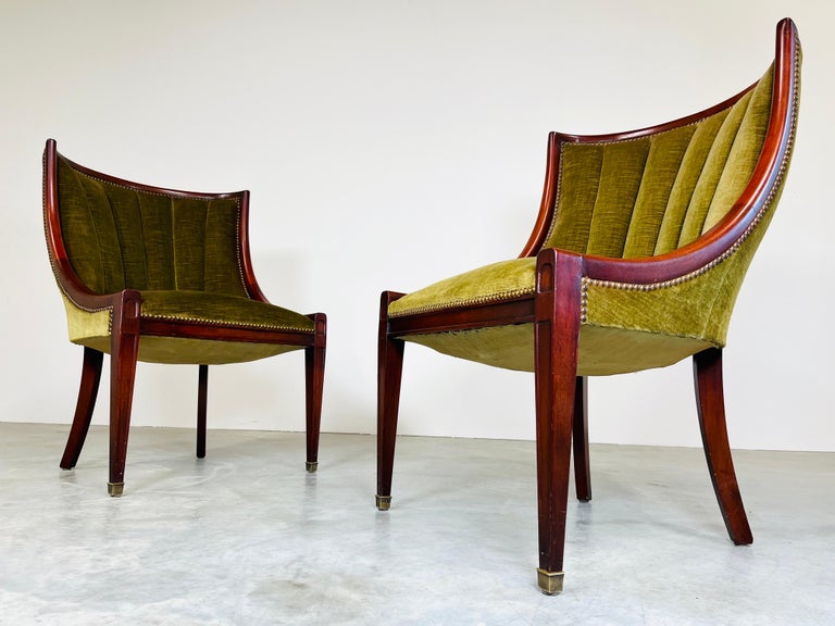 Neoclassical Sally Sirkin Lewis Channel Back Mahogany and Velvet ...