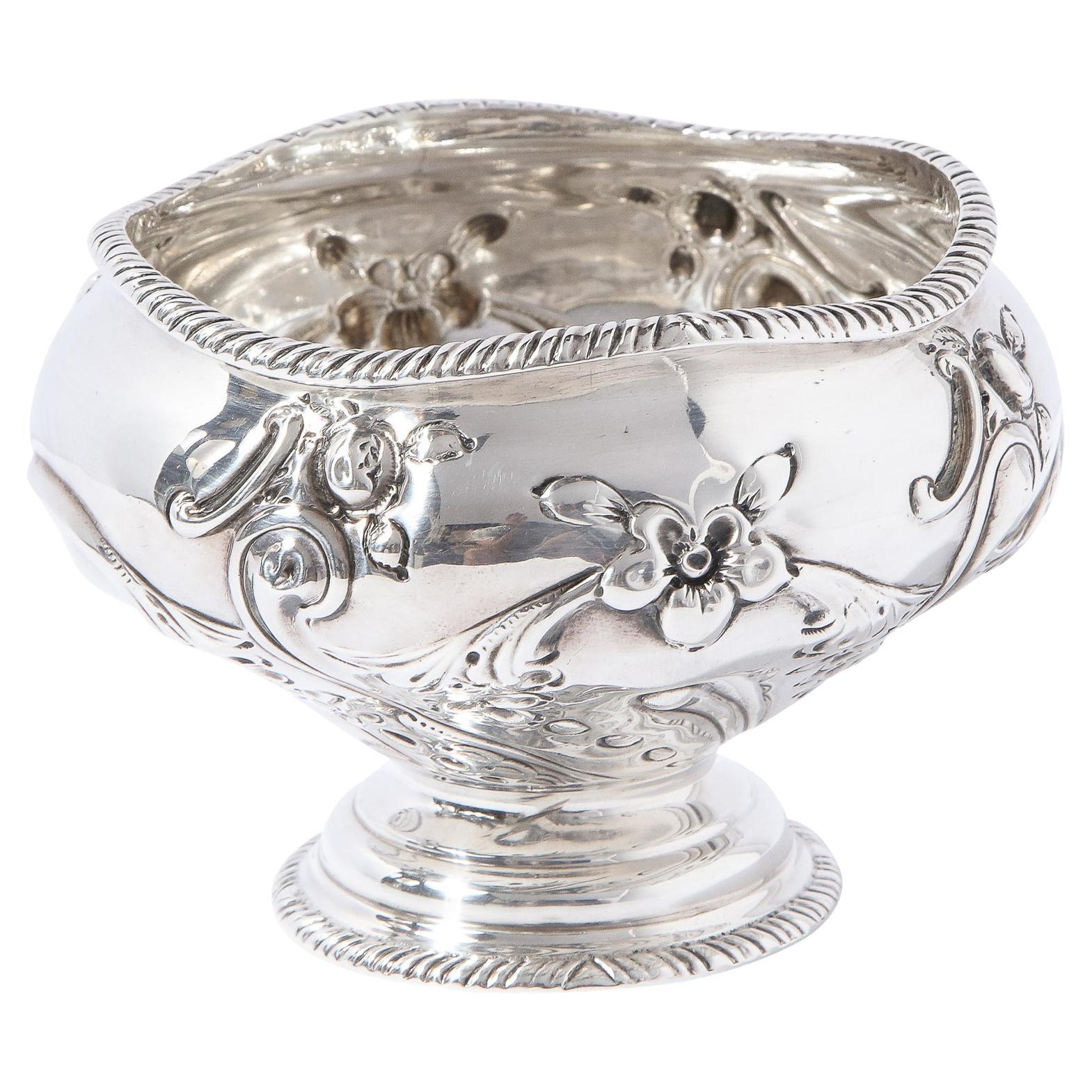 English Silver Punch Bowl with Rim and Lion Handle Details at 1stDibs