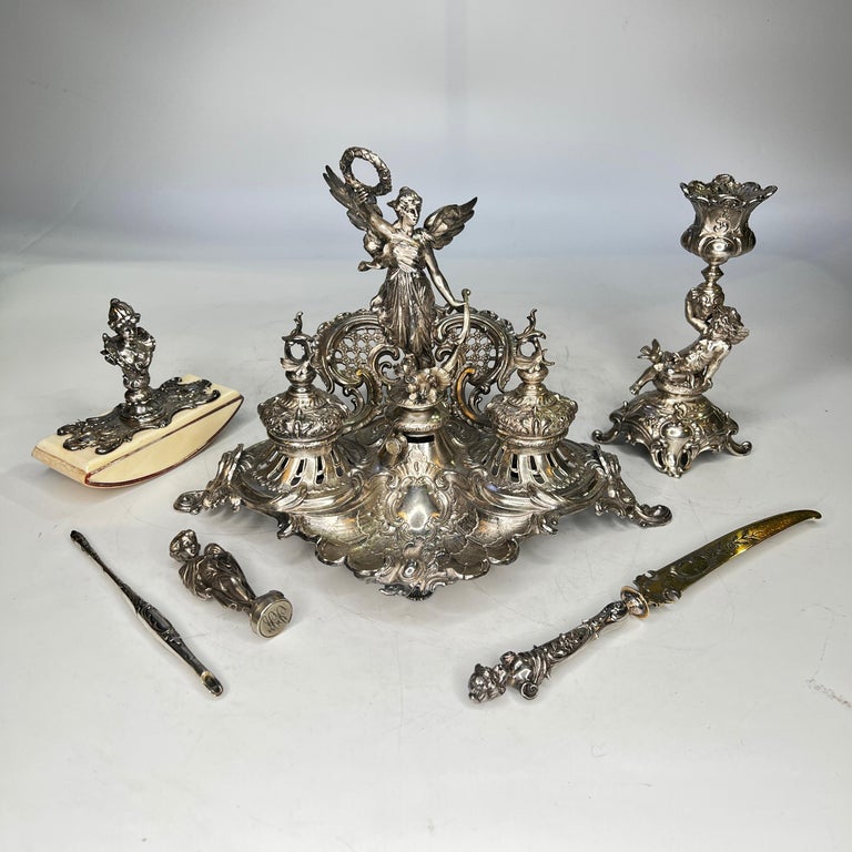 Neoclassical Silverplate Writing Set Including Inkwell and Accessories ...
