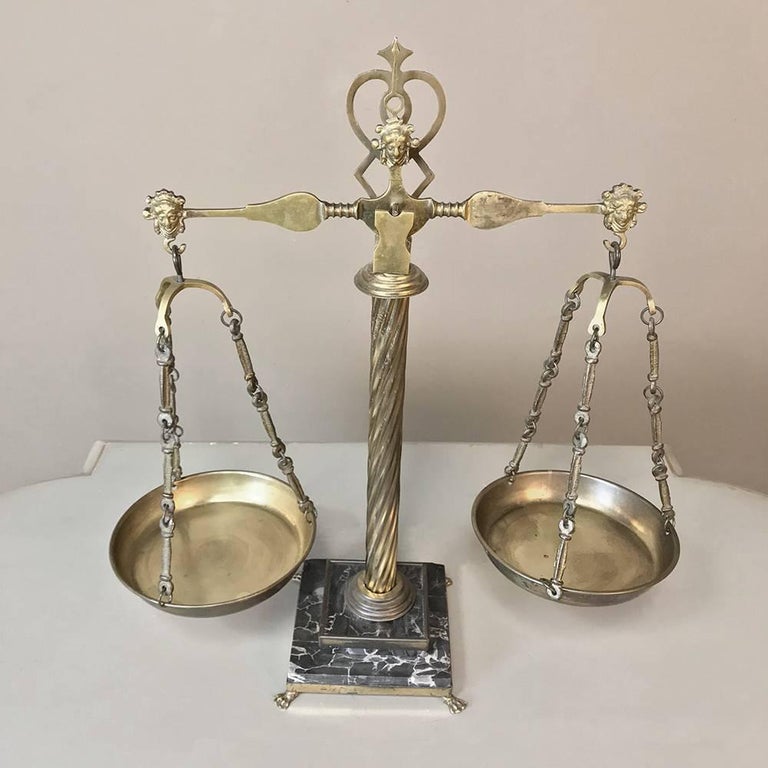 Neoclassical Solid Brass and Marble Italian Balance Scale at 1stDibs