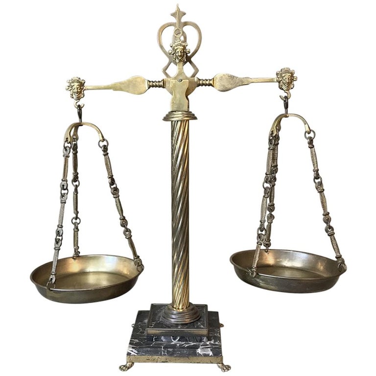 Neoclassical Solid Brass and Marble Italian Balance Scale at 1stDibs
