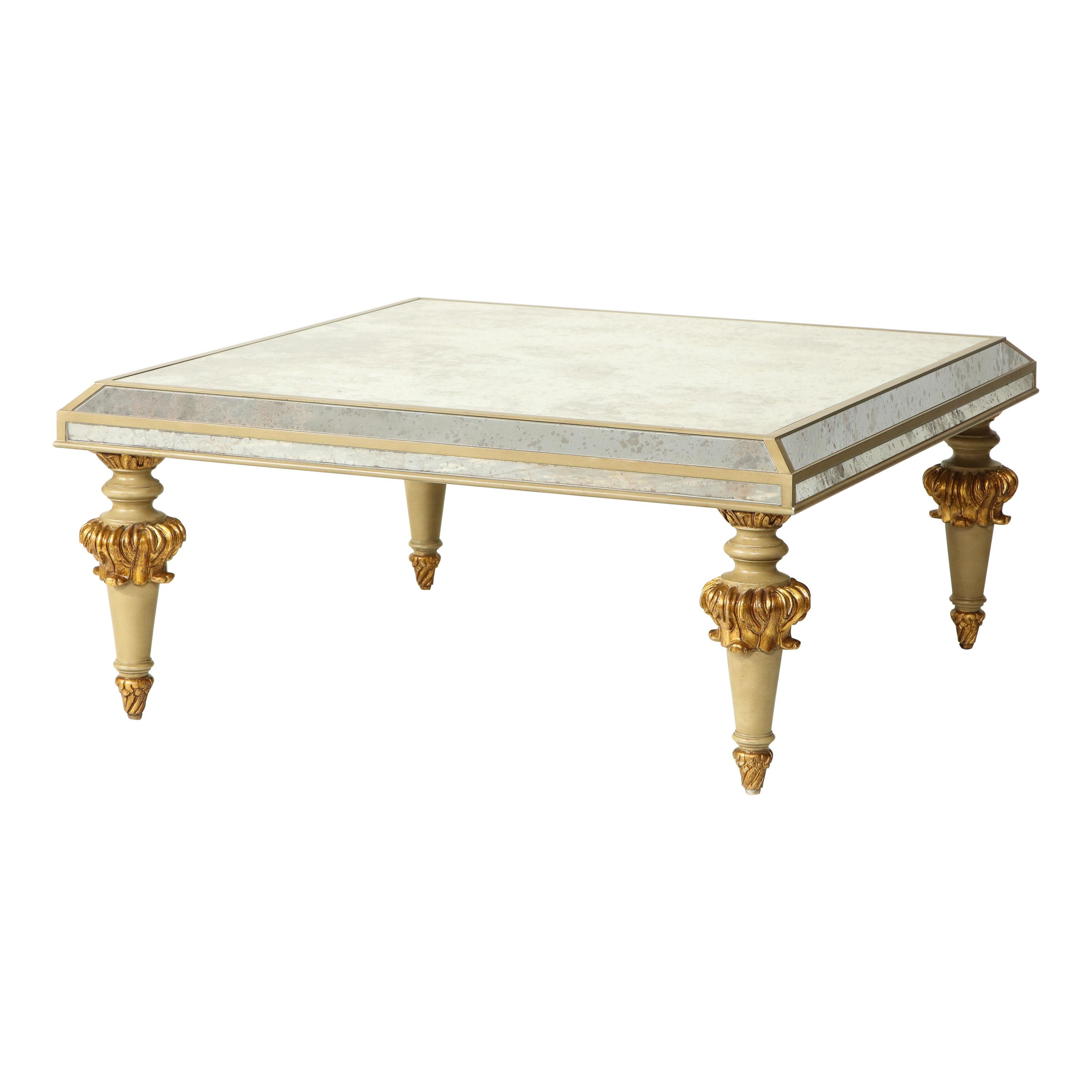 Neoclassical Coffee Table with Gilt Base and Reverse Painted Mirror Top ...