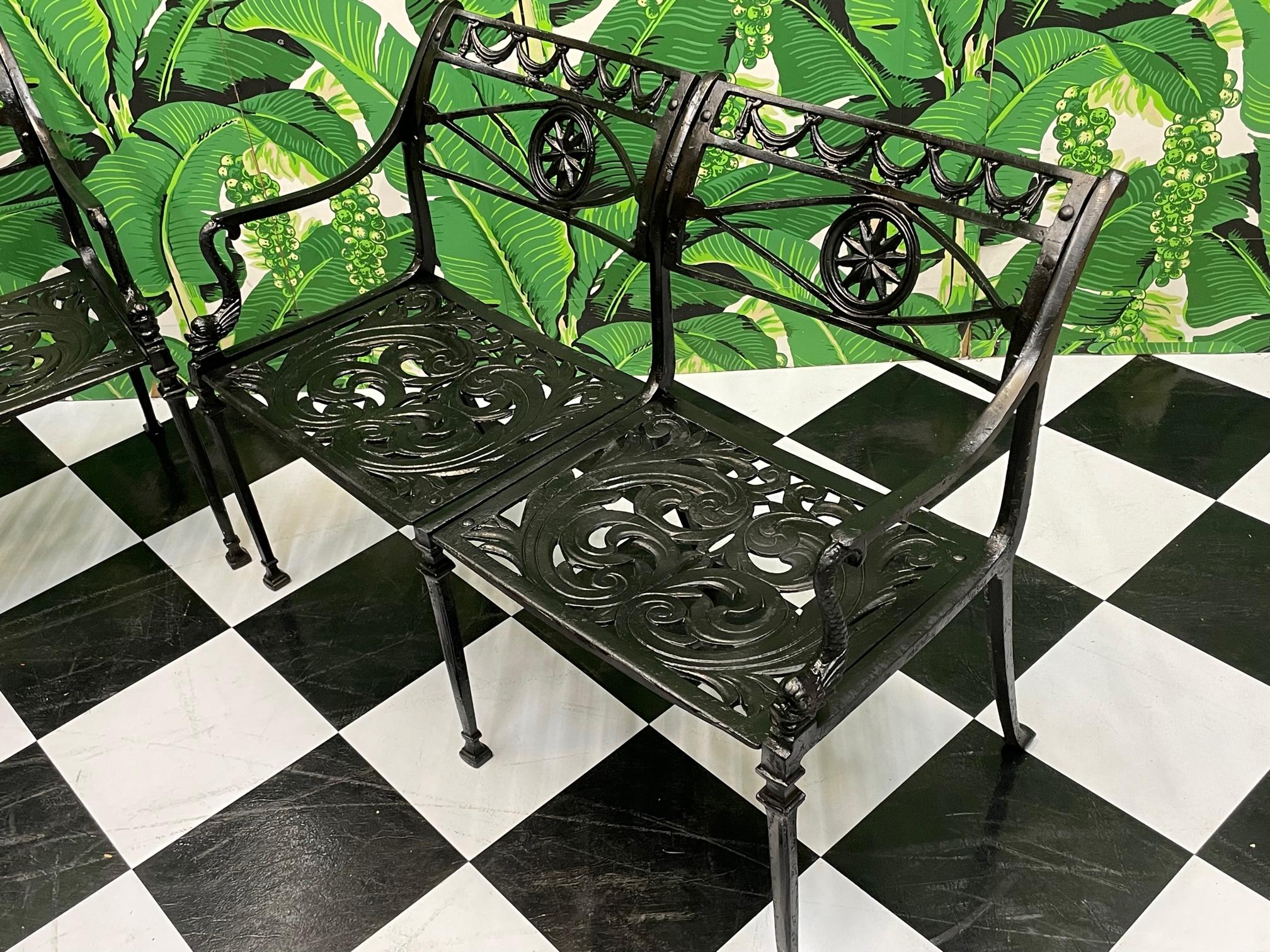 Neoclassical Star and Dolphin Garden Bench and Chair Set Attr. To ...