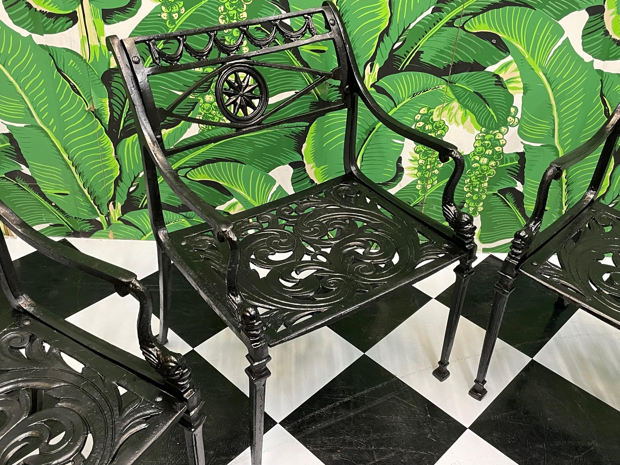 Neoclassical Star and Dolphin Garden Bench and Chair Set Attr. To ...
