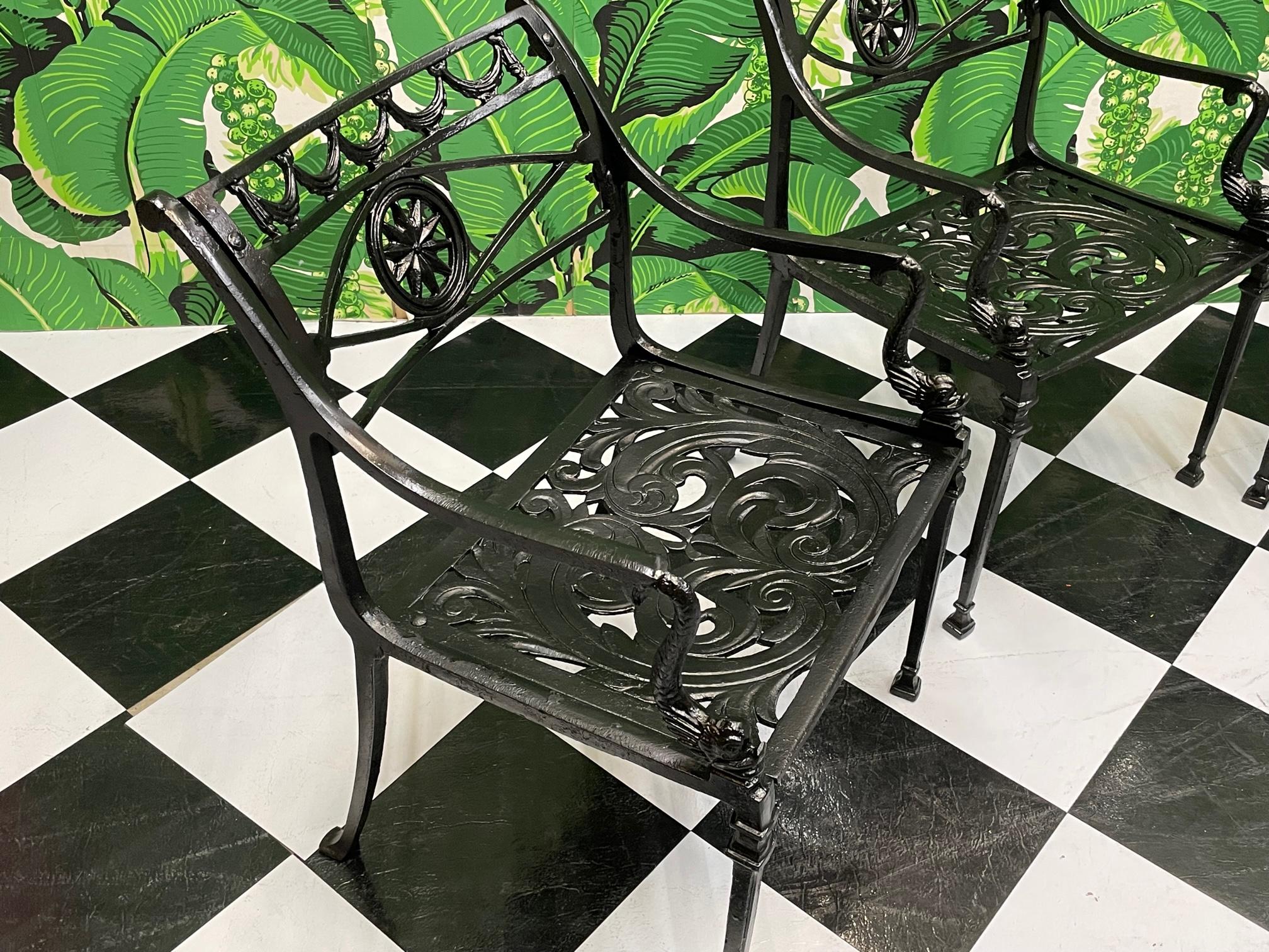 Neoclassical Star and Dolphin Garden Bench and Chair Set Attr. To ...