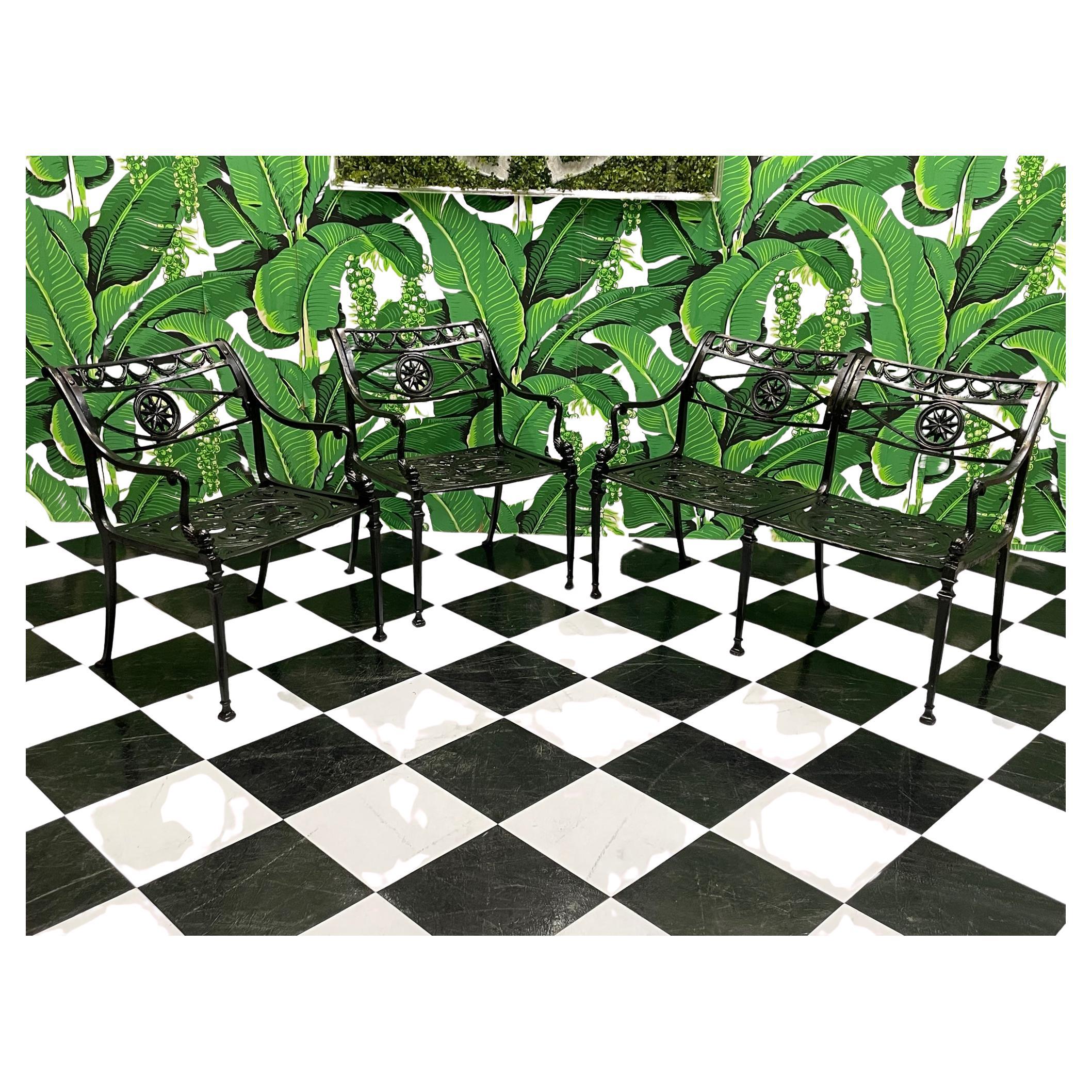 Neoclassical Star and Dolphin Garden Bench and Chair Set Attr. To ...