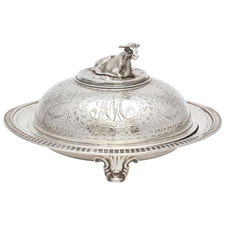 Neoclassical Sterling Silver Covered Footed Butter Dish with Cow Finial ...