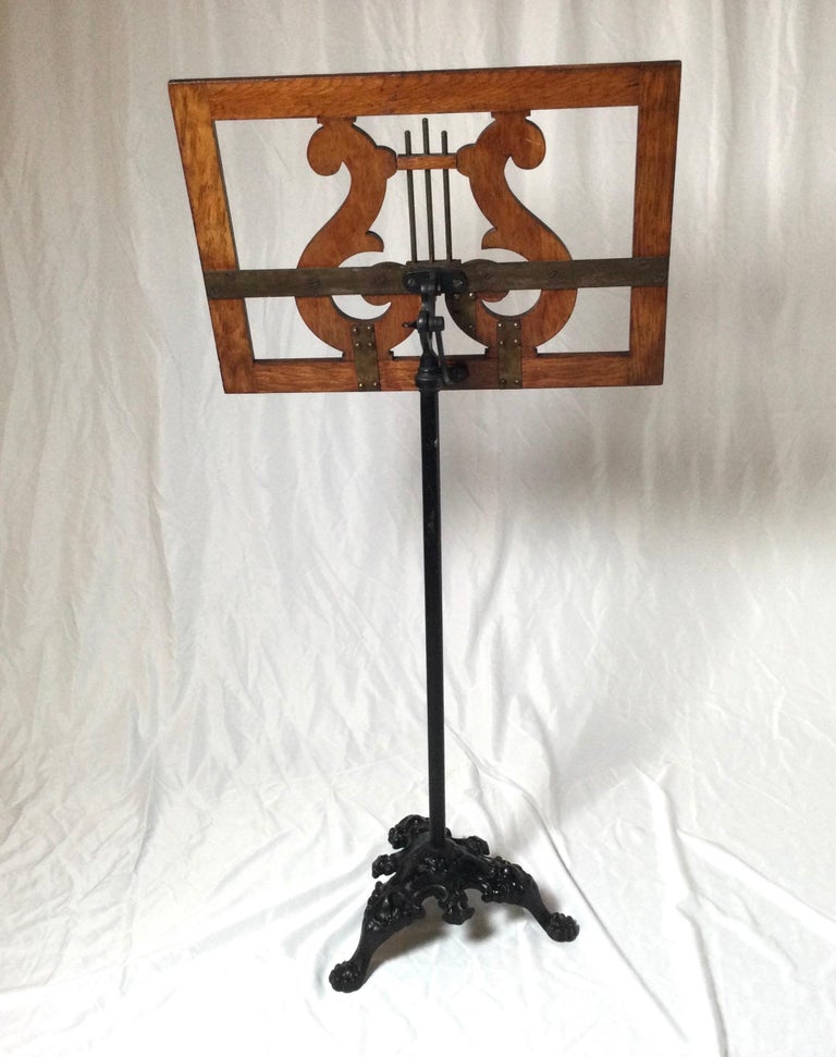 Neoclassical Style Adjustable Oak and Metal Music Stand or Lectern at ...