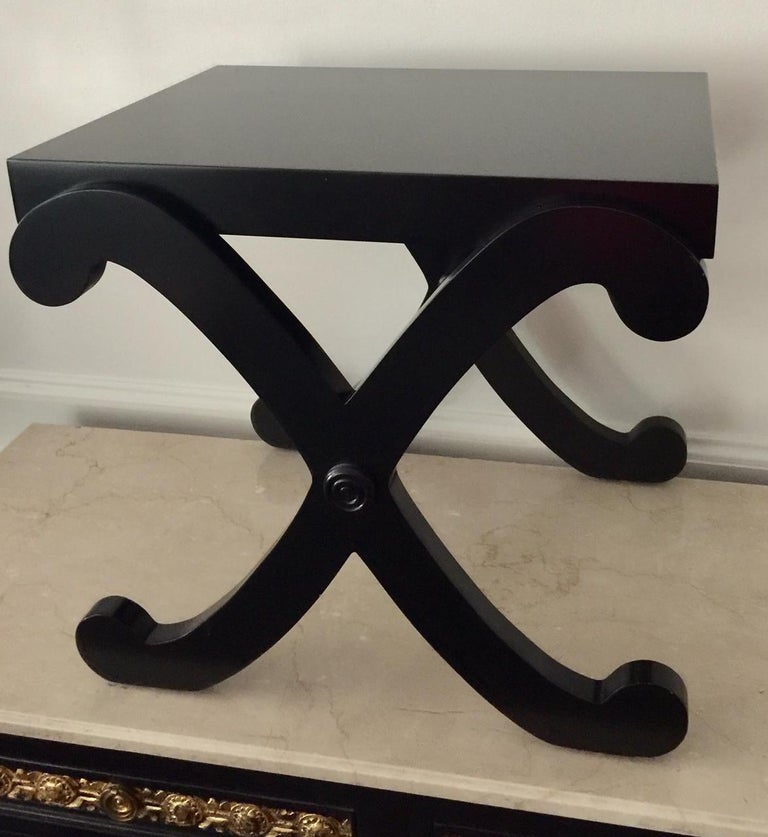 Neoclassical Style Black Lacquered X-Crossed Leg Table For Sale at 1stDibs