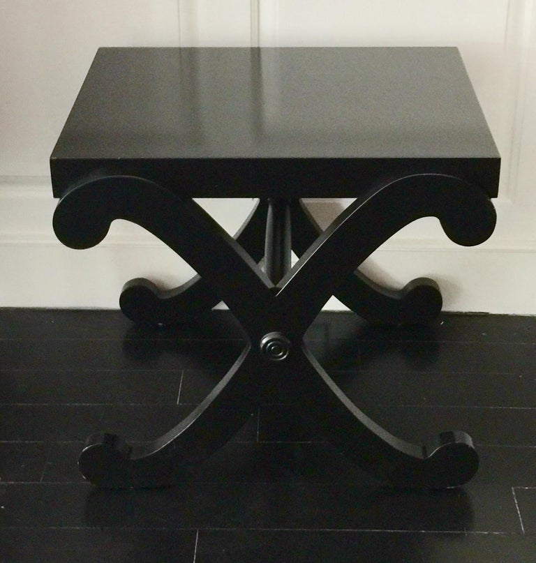 Neoclassical Style Black Lacquered X-Crossed Leg Table For Sale at 1stDibs