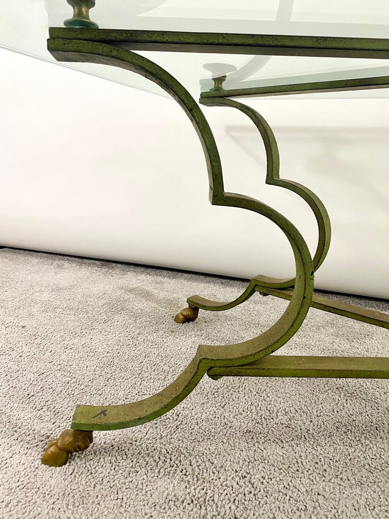 Neoclassical Style Brass and Cast Iron Coffee Table with Glass Top For ...