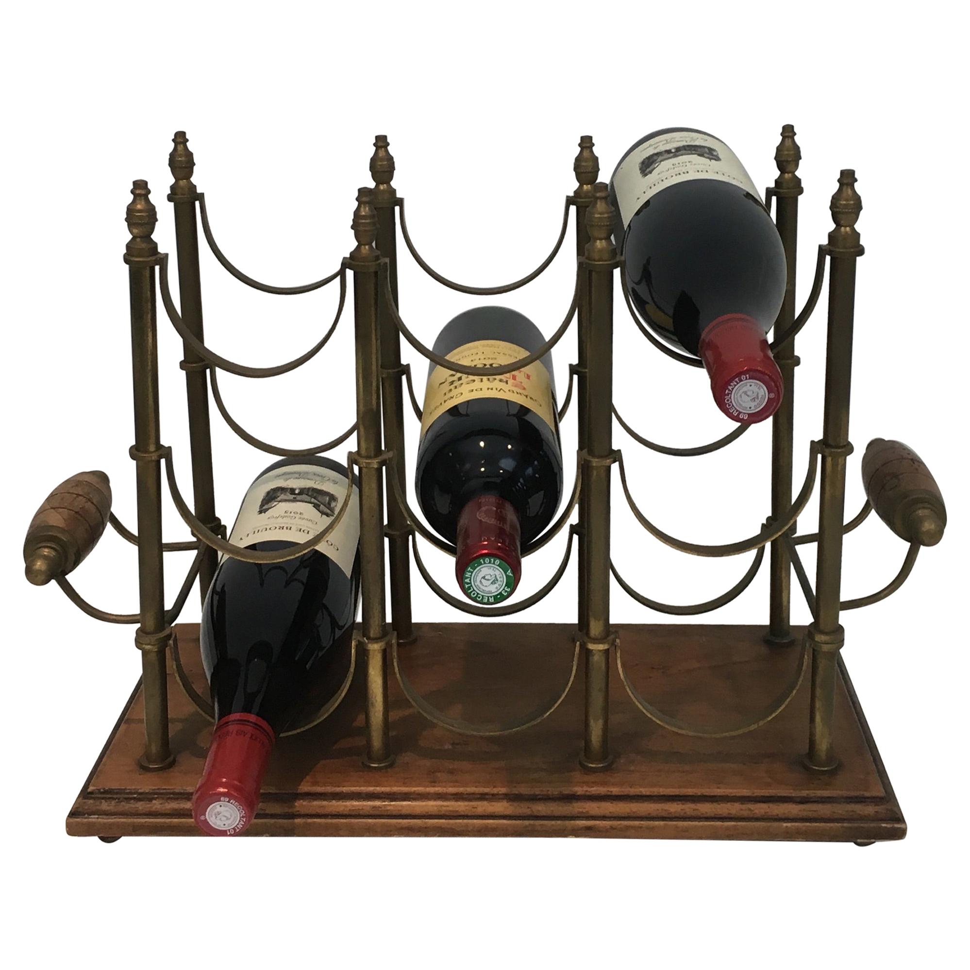 Neoclassical Style Brass and Wood Bottles Rack, French, circa 1970 at ...